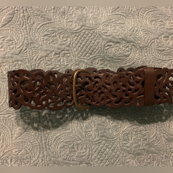 HOBO | Accessories | Wide Leather Cutout Belt With Brass Buckle Brown ...